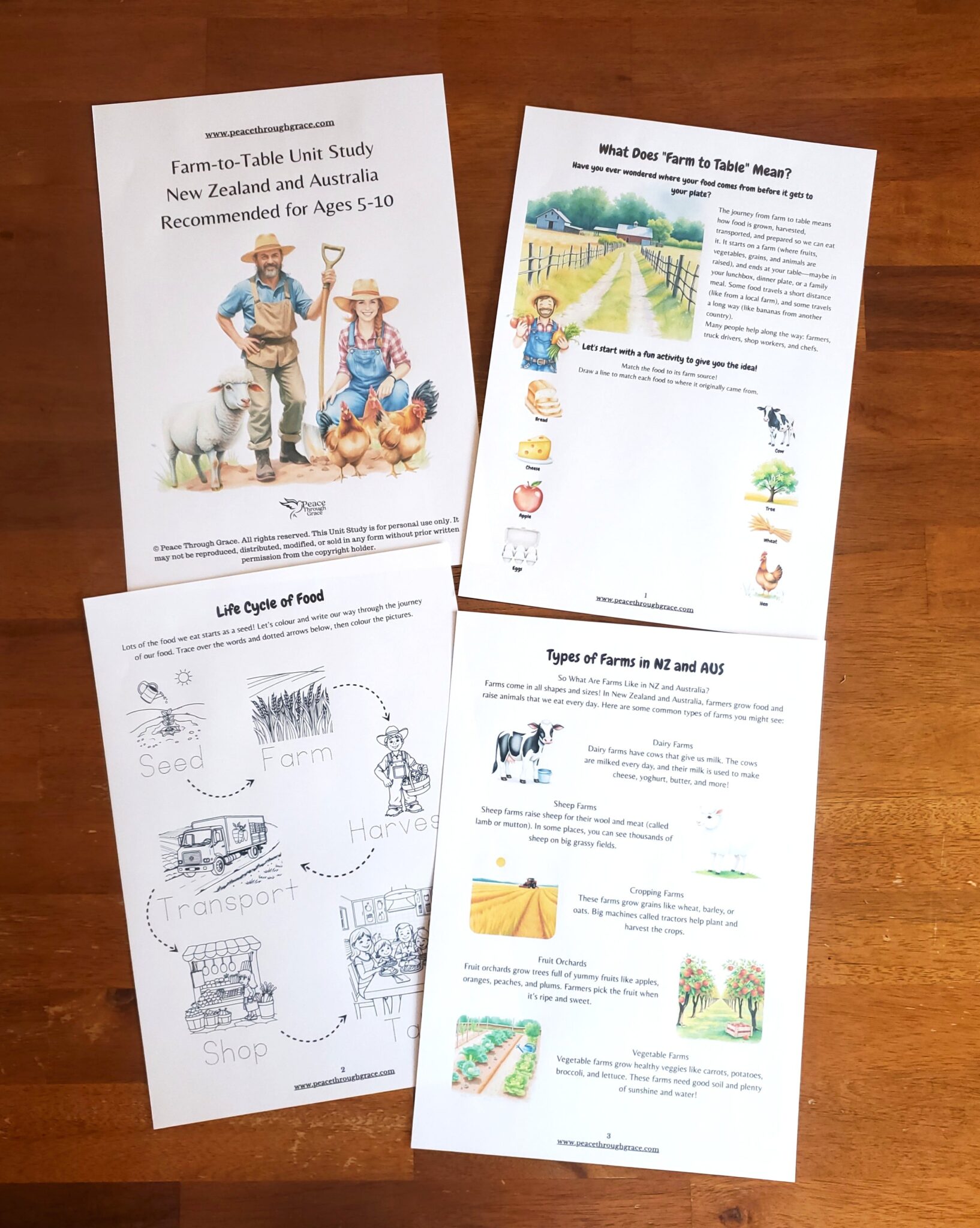 Farm-to-Table Unit Study NZ/Australia (Ages 5-10) Printable Bundle